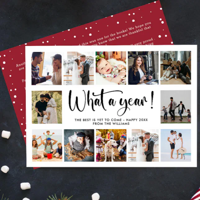 Modern What A Year Photo Collage Holiday Card | Zazzle
