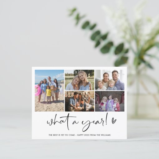 Modern What A Year Photo Collage Holiday Postcard | Zazzle