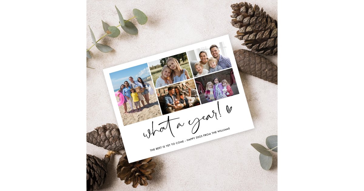 Modern What A Year Photo Collage Holiday Postcard | Zazzle