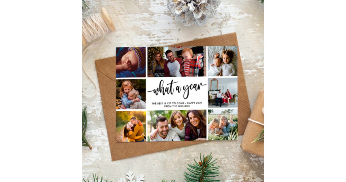 Modern What A Year Photo Collage Postcard | Zazzle