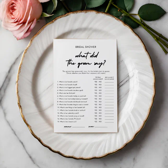 Modern What did the Groom Say Game Card | Zazzle
