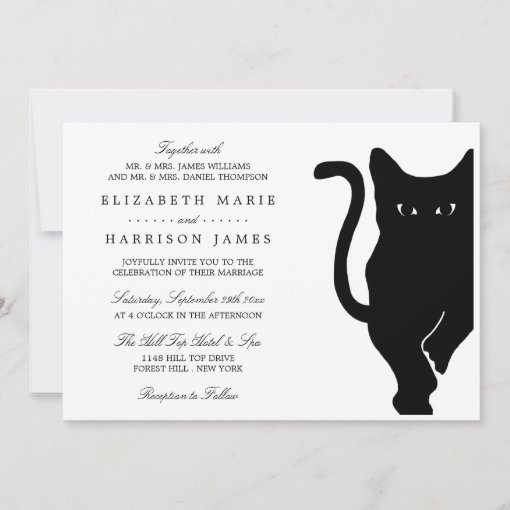 Modern Whimsical Black Cat Wedding Invitation | Zazzle