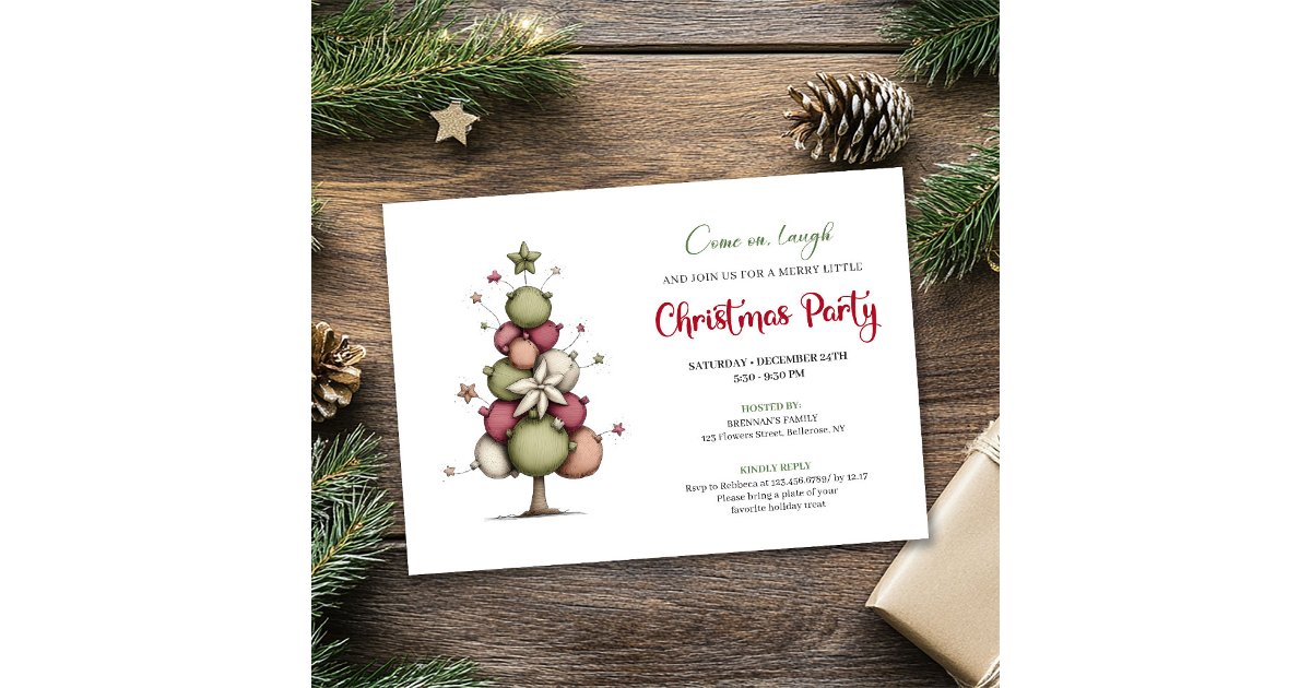 Modern Whimsical Christmas Tree Party Invitation | Zazzle