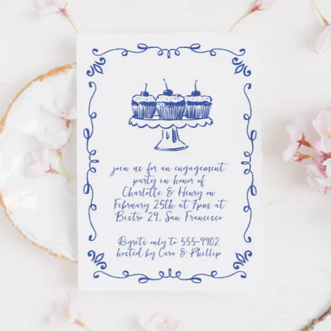 Modern Whimsical Cupcake Doodle Engagement Party Invitation | Zazzle
