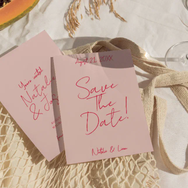 Modern Whimsical Pink Red Colorful Retro Wedding Save The Date | Zazzle