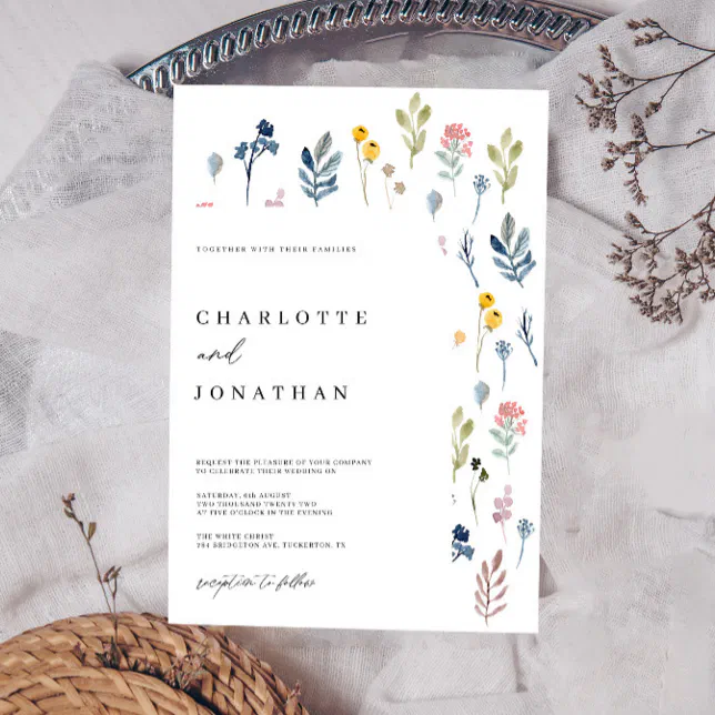 Modern Whimsical Wildflowers Wedding Invitation | Zazzle
