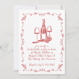 Modern Whimsical Wine Doodle Bachelorette Party Invitation | Zazzle