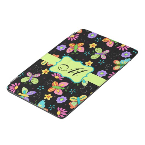 Modern Whimsy Butterflies Black Monogram iPad Mini Cover | Zazzle