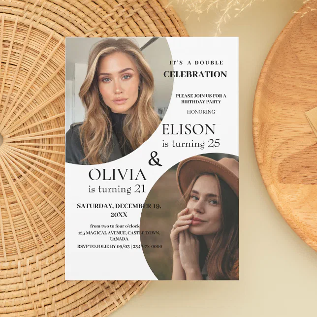 Modern White and black Double Birthday Party Invitation | Zazzle