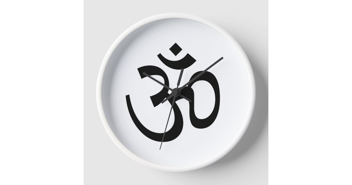 Modern white and black yoga Om Aum Icon Clock | Zazzle