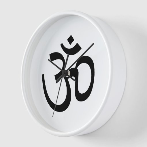 Modern white and black yoga Om Aum Icon Clock | Zazzle