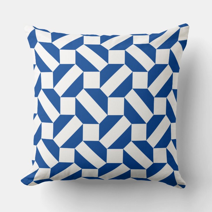 Modern White And Blue Geometric Pattern Throw Pillow | Zazzle