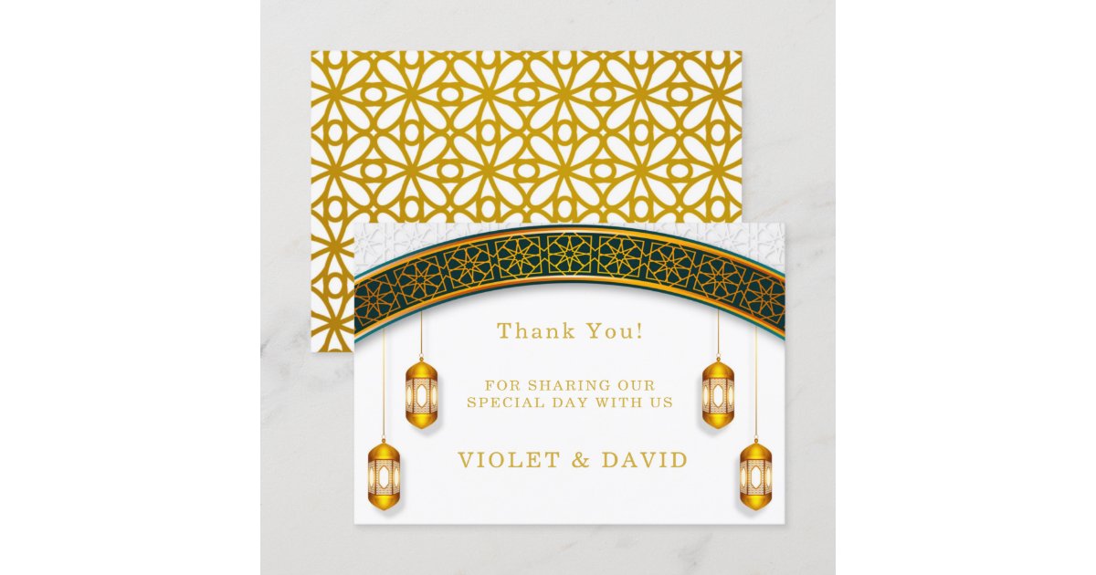 Modern White and Gold Islamic Thank You Card | Zazzle