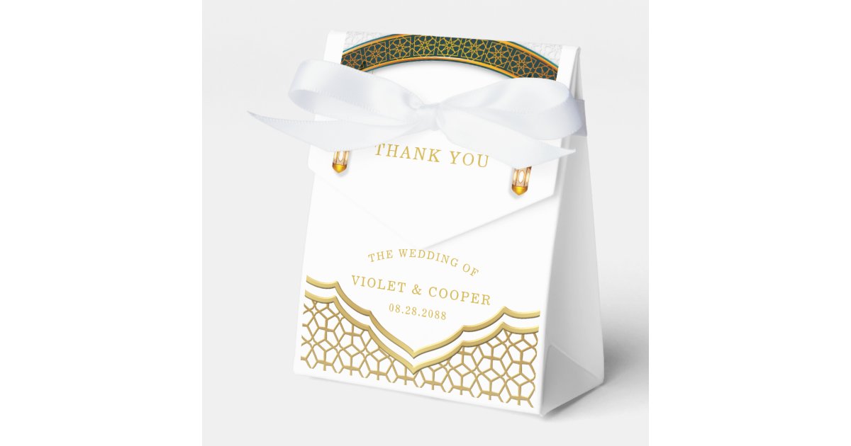 Modern White and Gold Islamic Wedding Favor Boxes | Zazzle