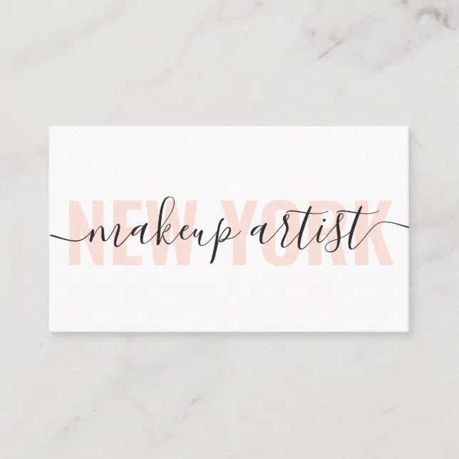 Modern white and peach makeup artist script chic business card | Zazzle