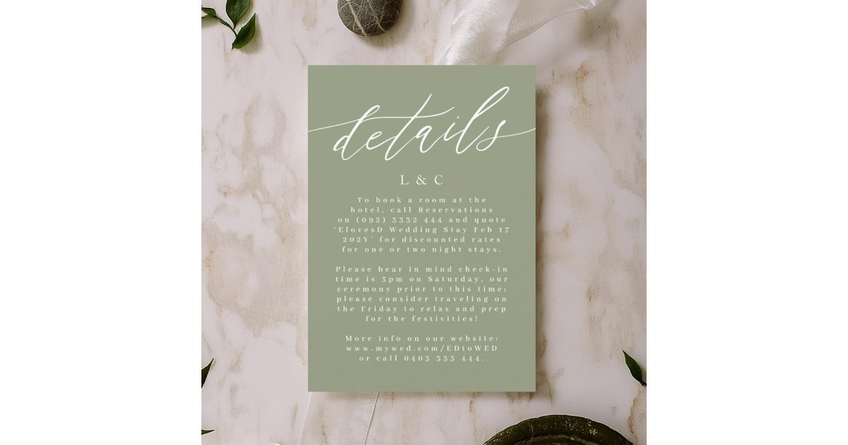 Modern White and Sage Green Simple Enclosure Card | Zazzle