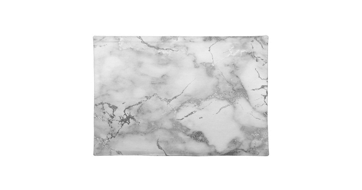 Modern White and Silver Marble Pattern Cloth Placemat | Zazzle