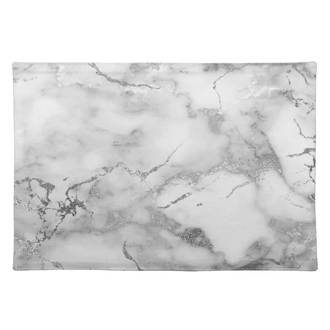 Modern White and Silver Marble Pattern Cloth Placemat | Zazzle