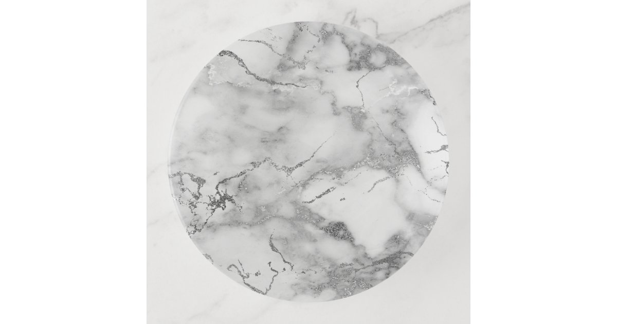 Modern White and Silver Marble Pattern Trinket Tray | Zazzle