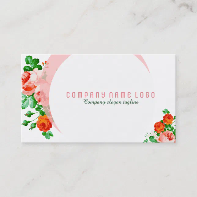 Modern White Background & Pink Roses Business Card | Zazzle
