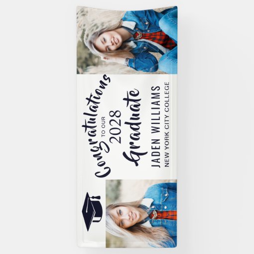 Modern White Black 2 PHOTO Graduation Banner | Zazzle
