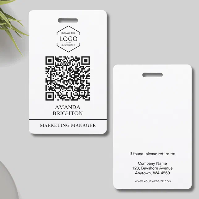Modern White Black Business Logo QR Code Badge | Zazzle