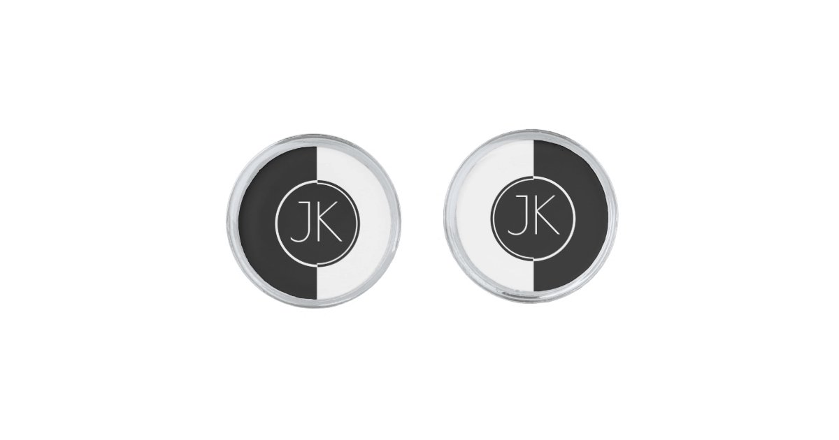 Modern White & Black Geometric Design Silver Cufflinks | Zazzle