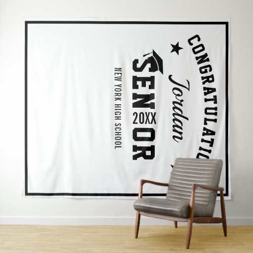 Modern White Black Graduation Party Photo Backdrop | Zazzle