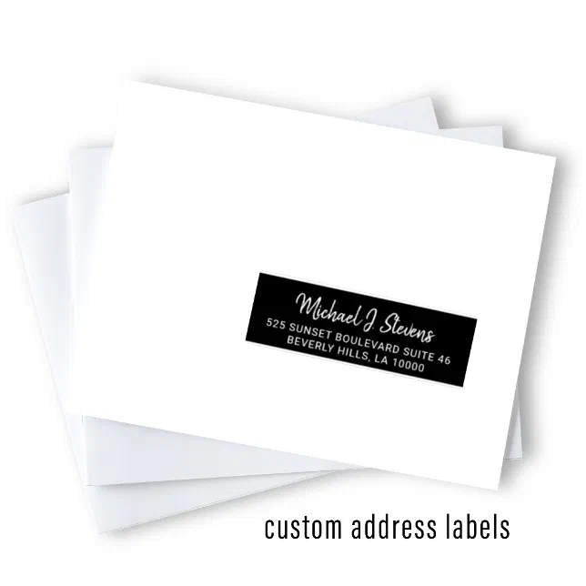 Modern white black individual guest address labels | Zazzle