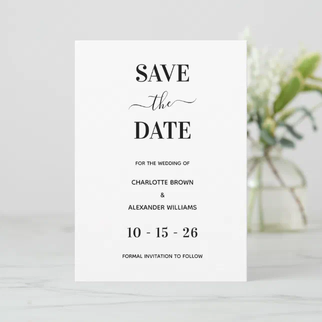 Modern White & Black Minimal Save The Date | Zazzle