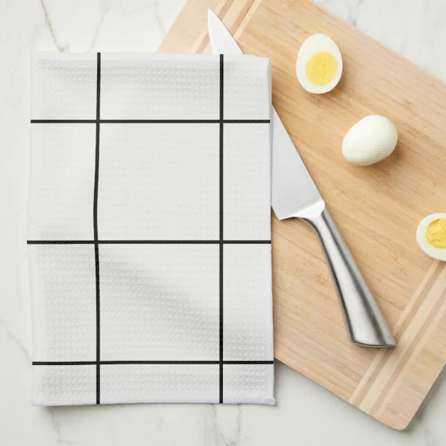 Modern White & Black Oversized Grid Kitchen Towels | Zazzle