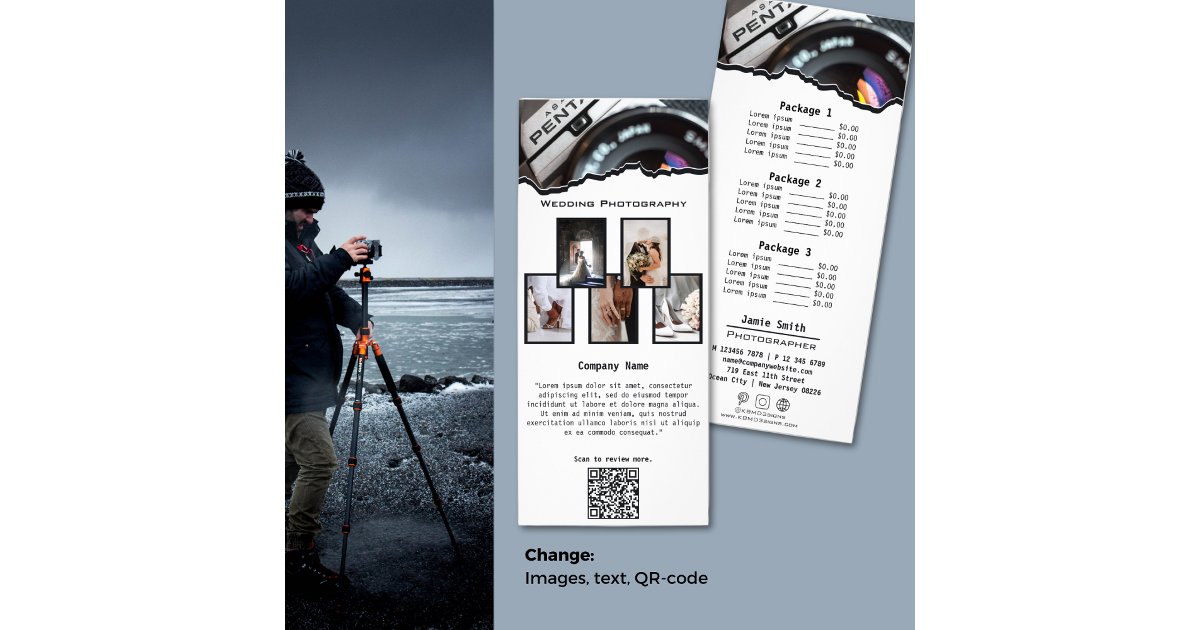 Modern White & Black Wedding Photography Rack Card | Zazzle