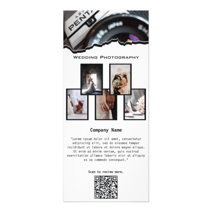 Modern White & Black Wedding Photography Rack Card | Zazzle