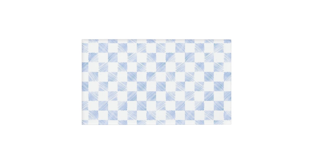 Modern White Blue Checkerboard Pattern Name Tag | Zazzle