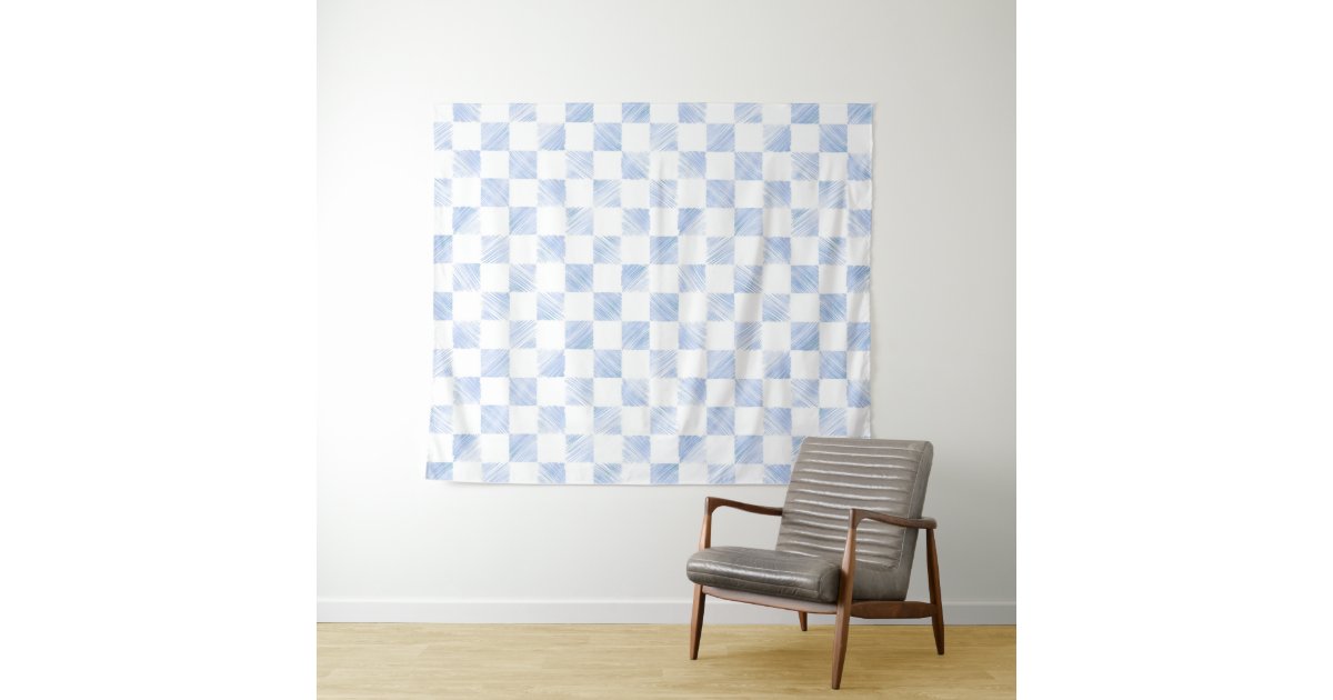 Modern White Blue Checkerboard Pattern Tapestry | Zazzle