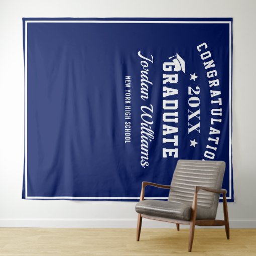 Modern White Blue Graduation Photo Prop Backdrop | Zazzle