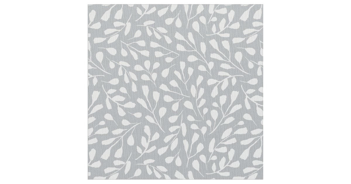 Modern White Botanical Leaf Pattern on Light Gray Fabric | Zazzle