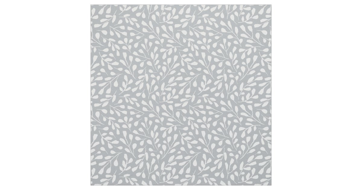 Modern White Botanical Leaf Pattern on Light Gray Fabric | Zazzle