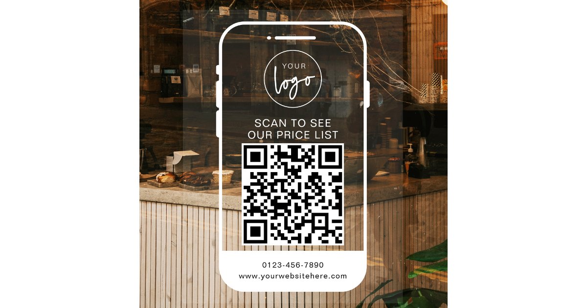Modern White Business Logo Scan Price List QR Code Window Cling | Zazzle