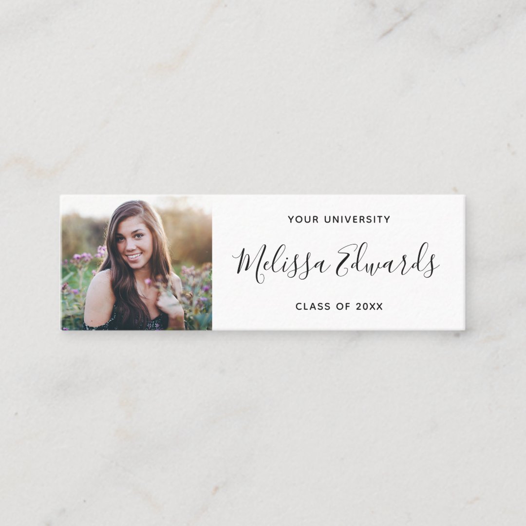 Modern white class of graduation photo name card | Zazzle
