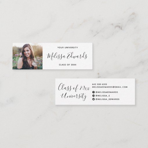 Modern white class of graduation photo name card | Zazzle