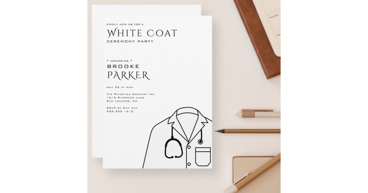 Modern White Coat Ceremony Party Invitation | Zazzle
