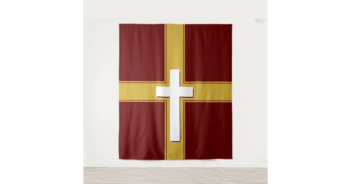 Modern | White Cross on | Gold and | Burgundy Tapestry | Zazzle