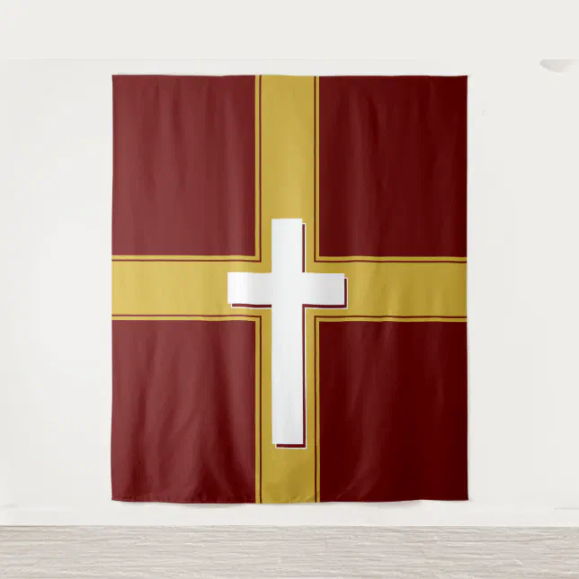 Modern | White Cross on | Gold and | Burgundy Tapestry | Zazzle