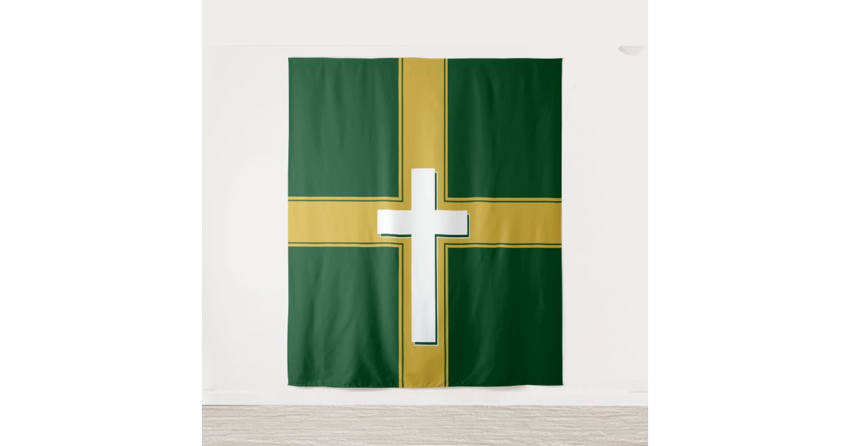 Modern | White Cross on | Gold and | Green Tapestry | Zazzle