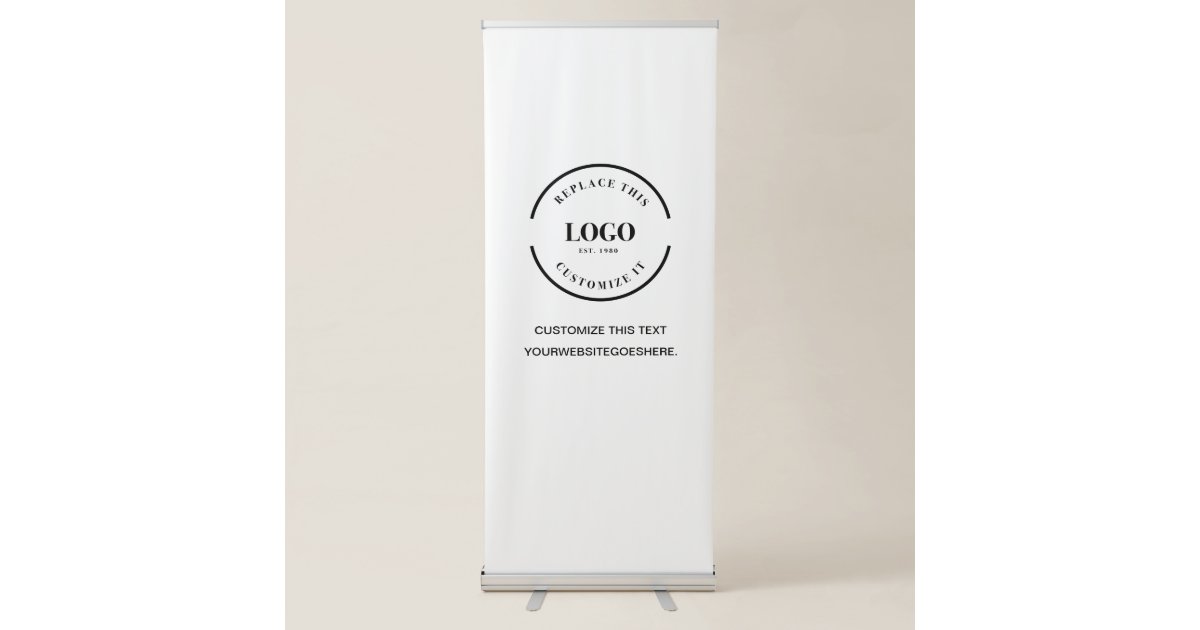 Modern White Custom Business logo Minimalist Retractable Banner | Zazzle