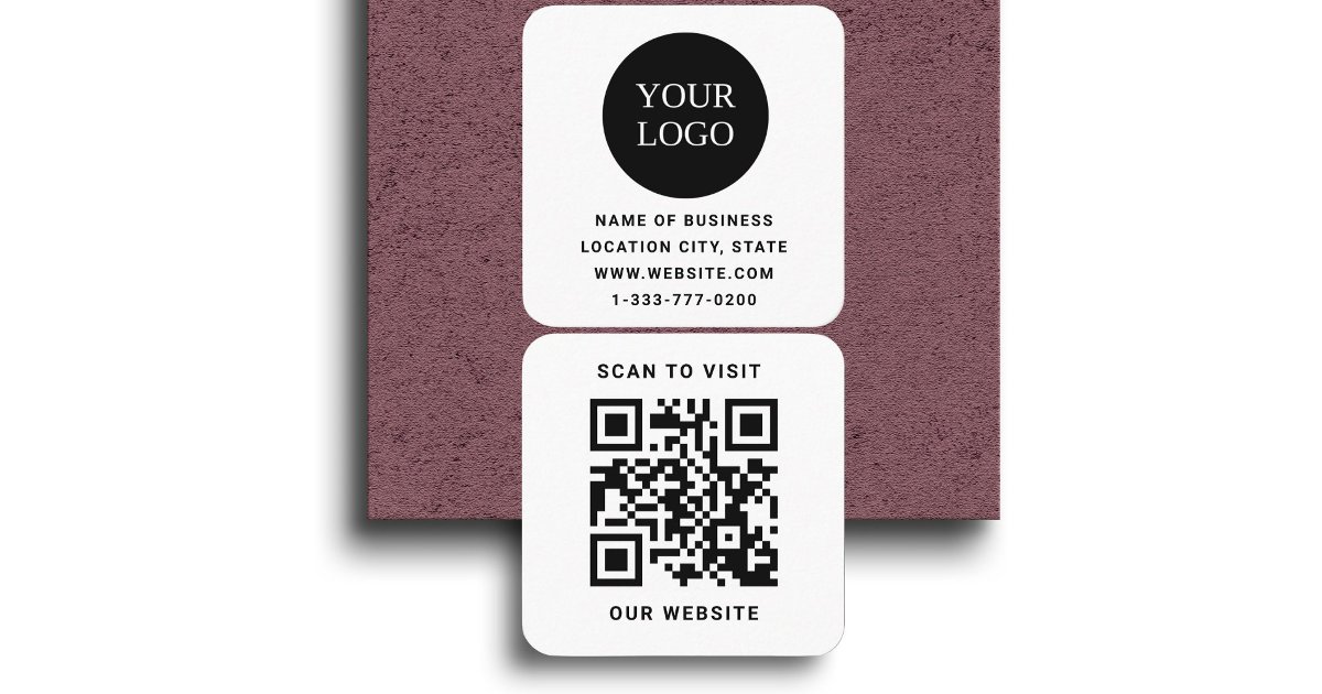 Modern White Custom Logo and QR Code Square Business Card | Zazzle