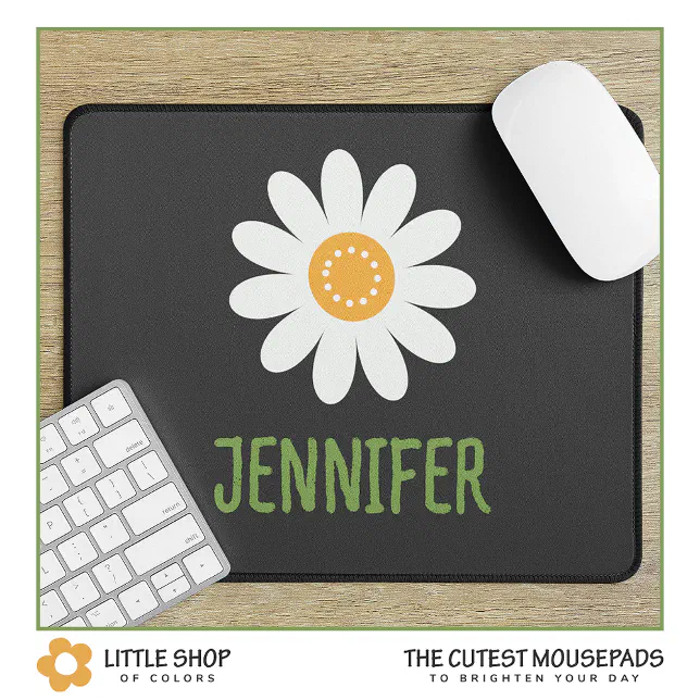 Modern White Daisy Monogrammed Mouse Pad | Zazzle