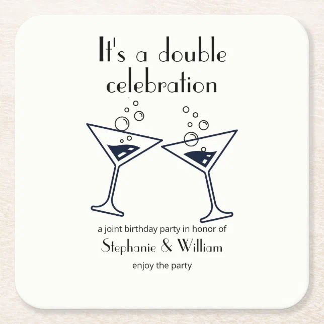 Modern White Double Celebration Joint Birthday Square Paper Coaster ...