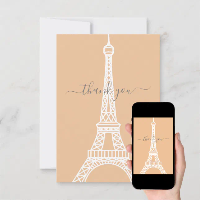 Modern White Eiffel Tower Thank You Card | Zazzle